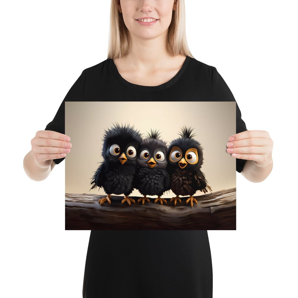 Joyful Crow Siblings Poster: A Delightful Family Portrait - Wild Bloo