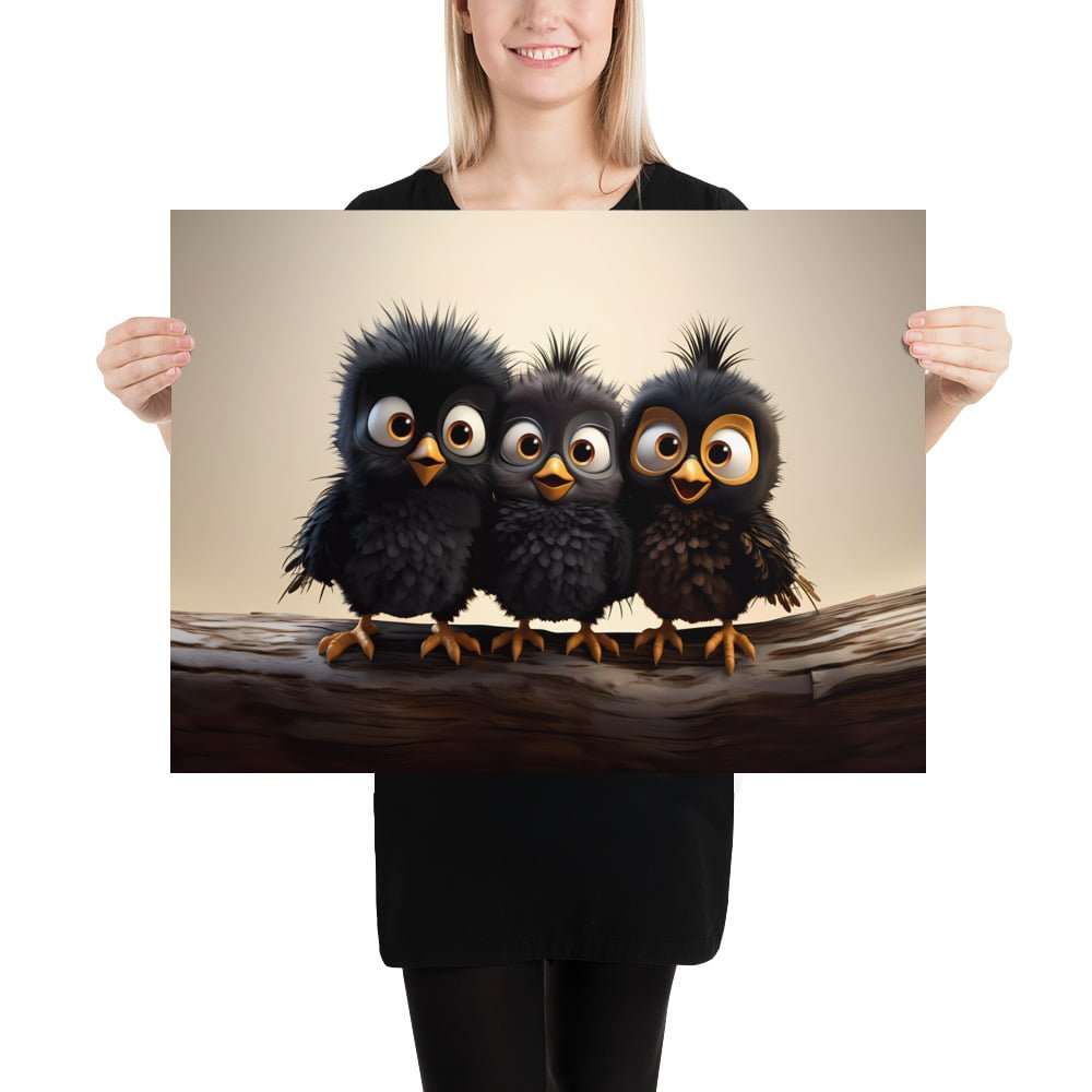 Joyful Crow Siblings Poster: A Delightful Family Portrait - Wild Bloo